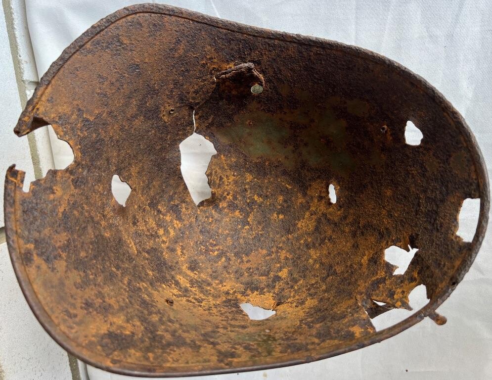 Battle damaged Romanian WWII helmet artifact