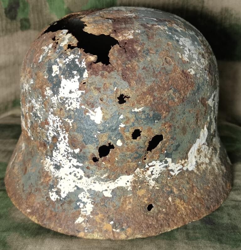 Winter camo German helmet M35 from airfield Gumrak, Stalingrad battle