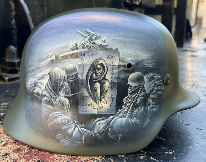 Restored German helmet M40 Hand-painted oil painting