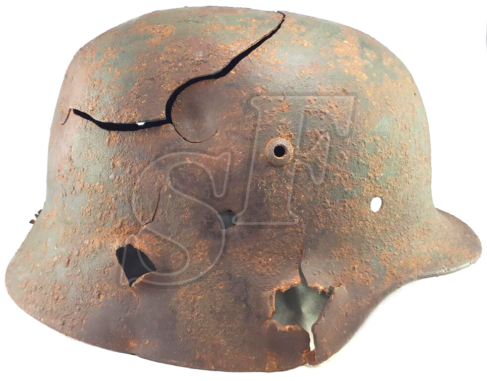 German helmet M35 with multiple bullet holes from Stalingrad